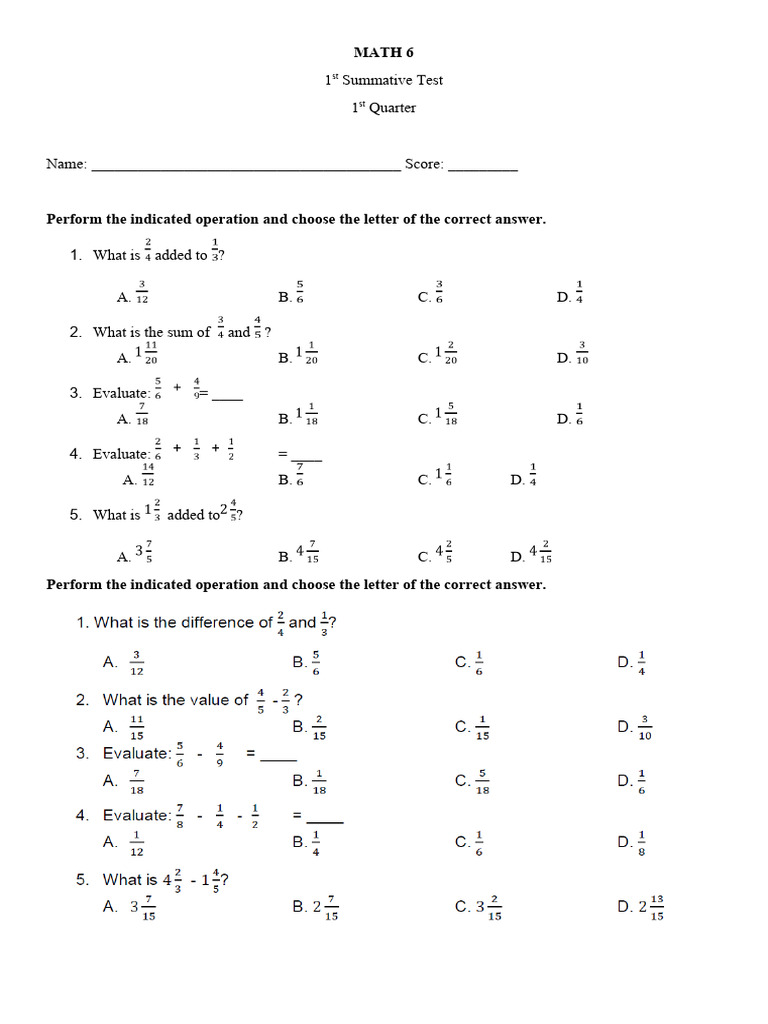 ST1 - Q1 - Math 6 | PDF