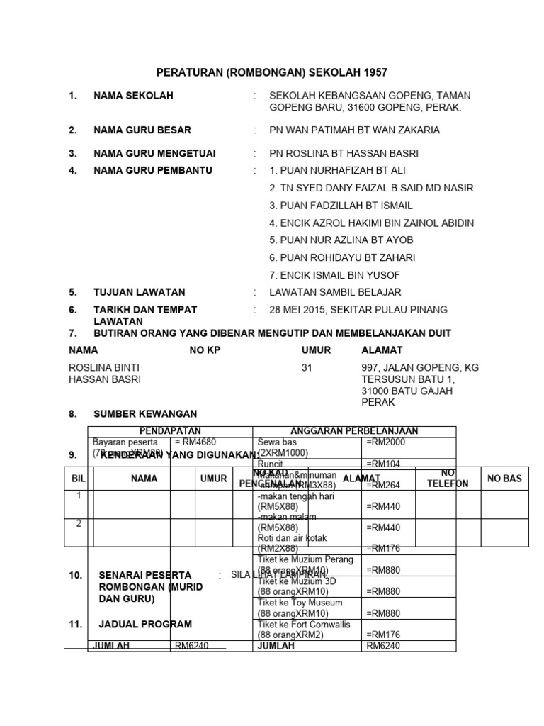 Contoh Kertas Kerja Lawatan | PDF