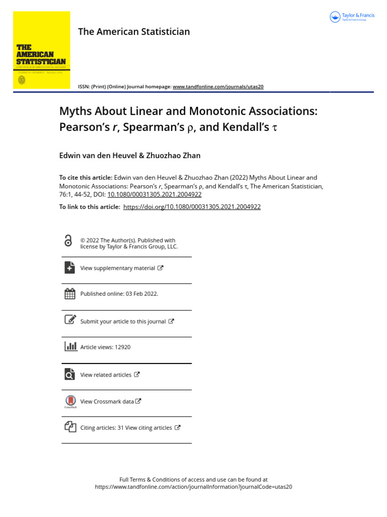 Myths About Linear and Monotonic Associations Pearson S R Spearman S ...