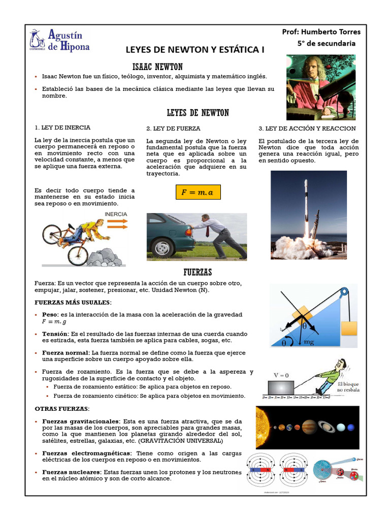 Teoria - Estática y Leyes de Newton - 5° | PDF | Fuerza | Las leyes del ...