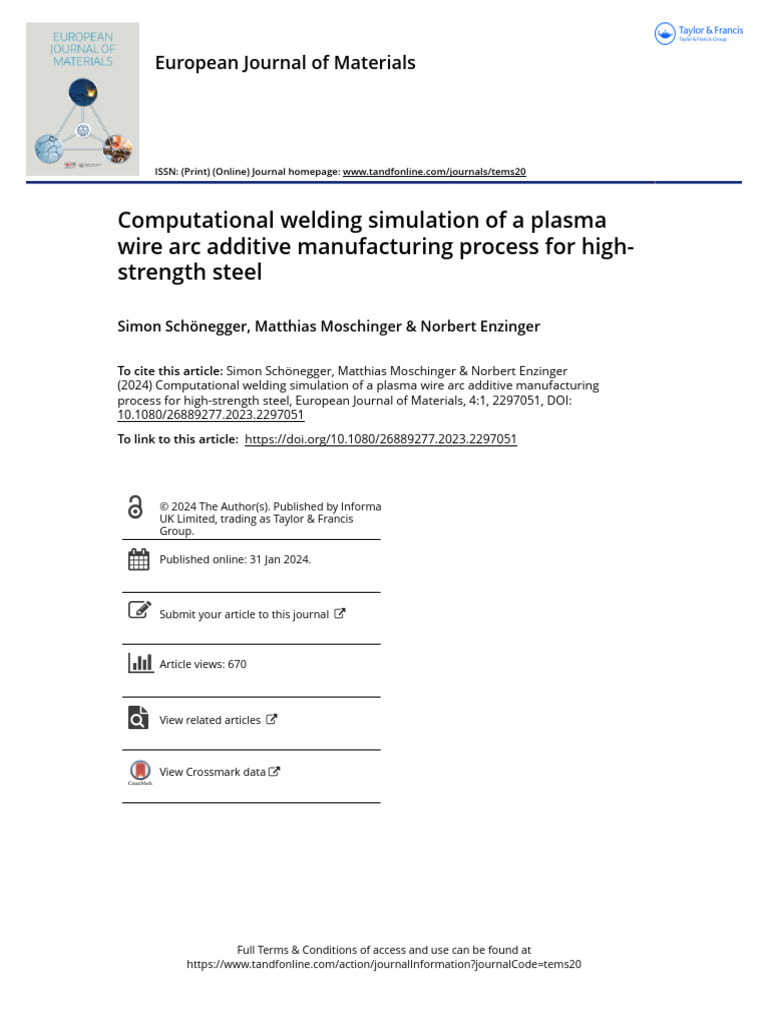 Computational Welding Simulation of A Plasma Wire Arc Additive Manufacturing Process For High ...