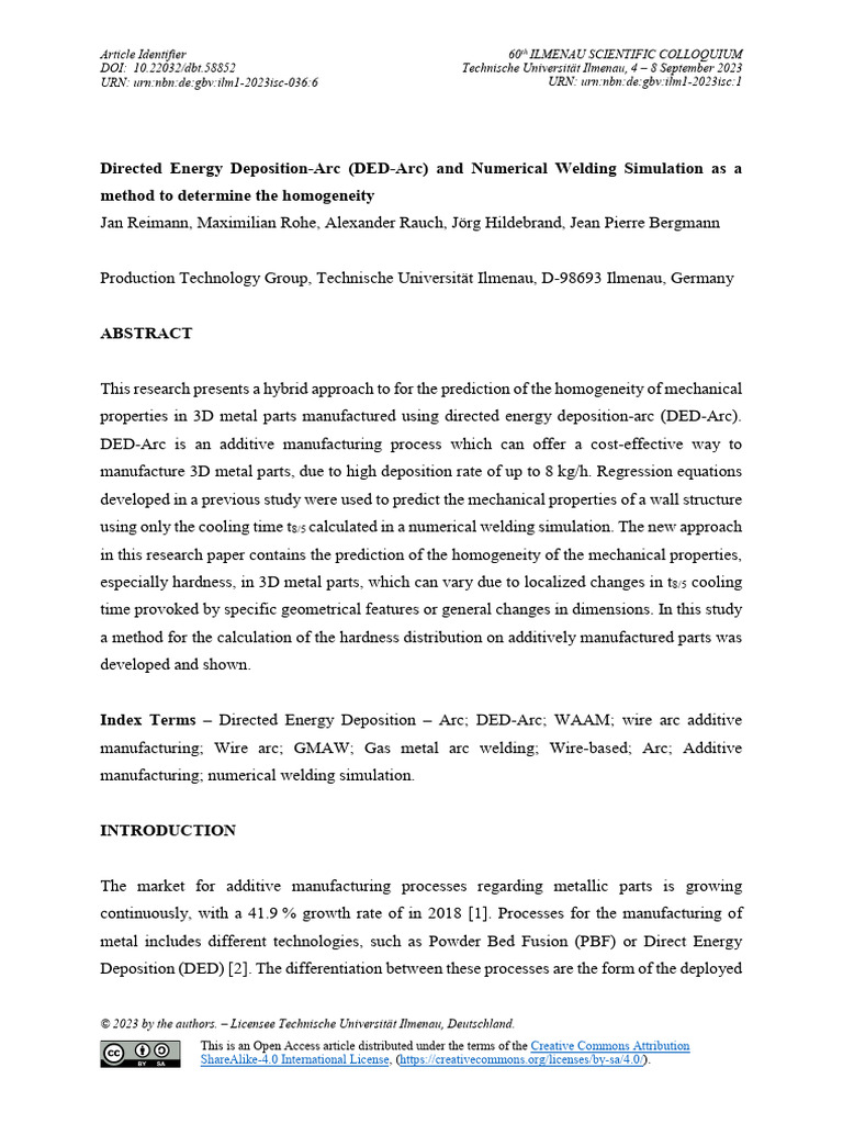 Directed Energy Deposition-Arc (DED-Arc) and Numerical Welding ...