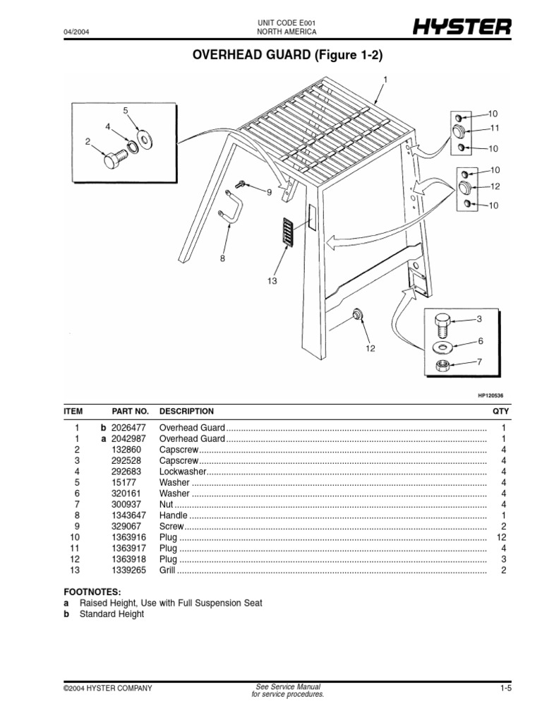 OVERHEAD GUARD (Figure 1-2) : 04/2004 Unit Code E001 North America ...