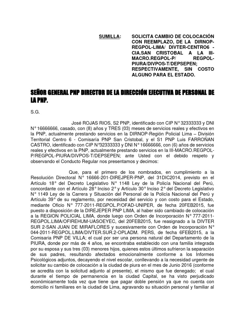 Solicitud de Permuta Laboral en PNP | PDF | Lima