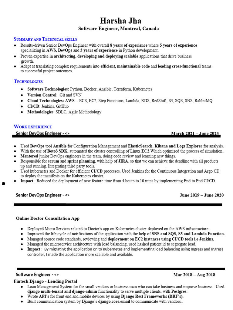 Harsha Jha Resume | PDF | Software Development Process | Amazon Web Services
