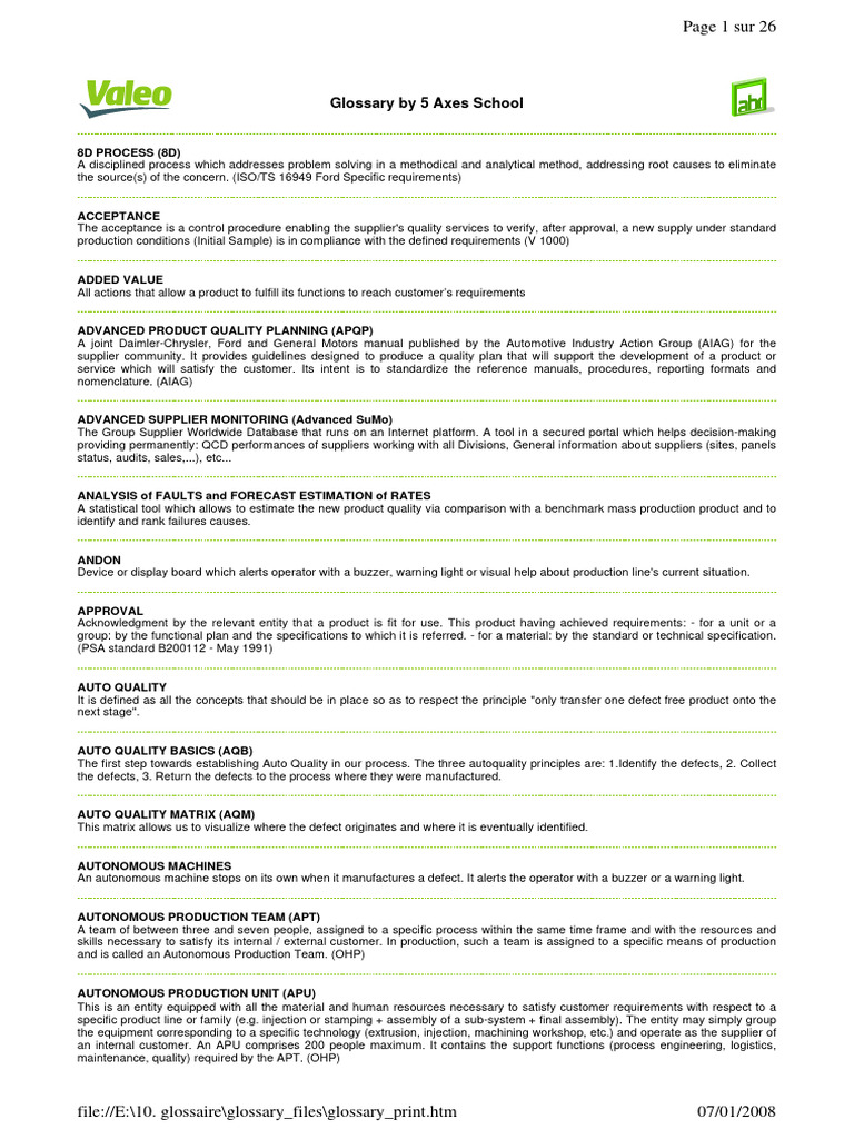 Valeo Glossary | PDF | Supply Chain | Logistics
