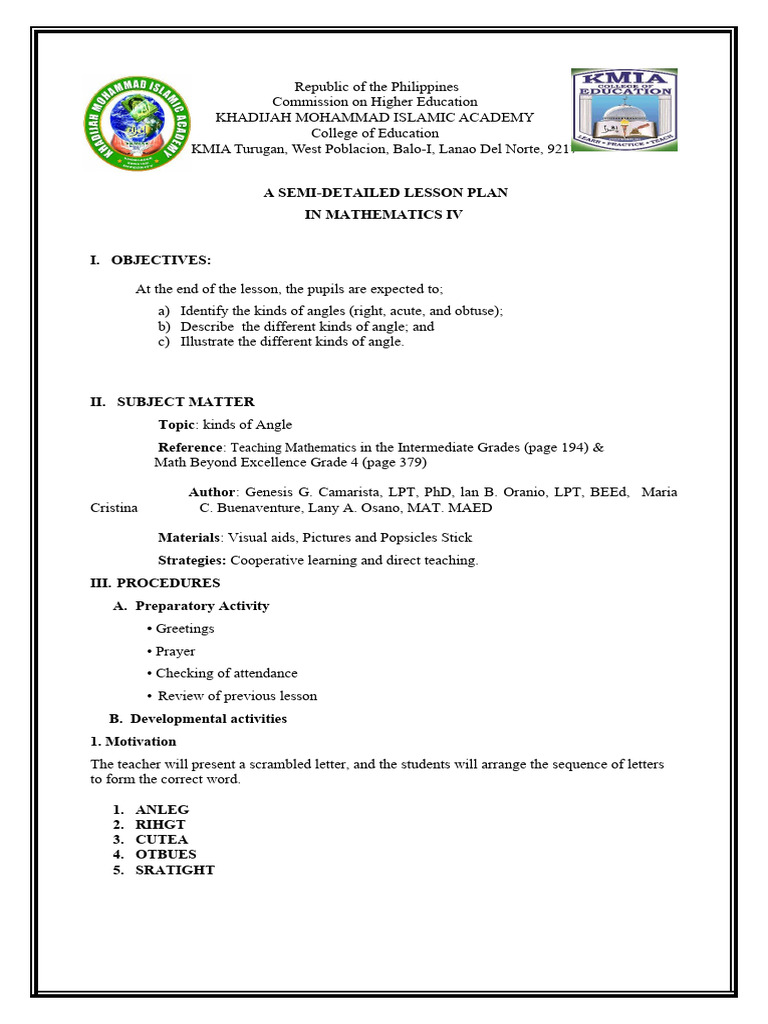 Lesson Plan Nasser | PDF | Angle | Lesson Plan