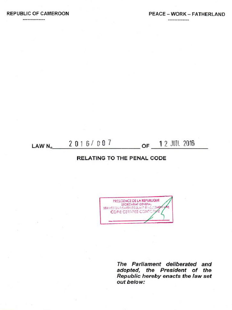 Law N 2016 - 007 - 12 Juillet 2016 PENAL CODE | PDF