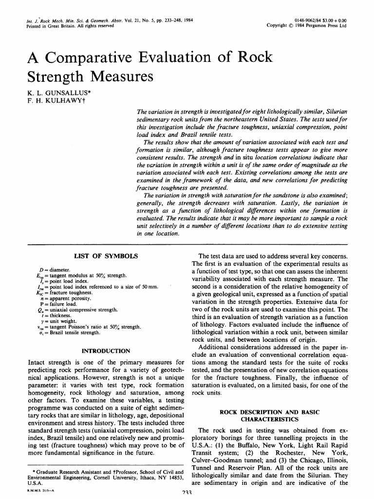 A Comparative Evaluation of Rock Strength Measures | PDF | Strength Of ...