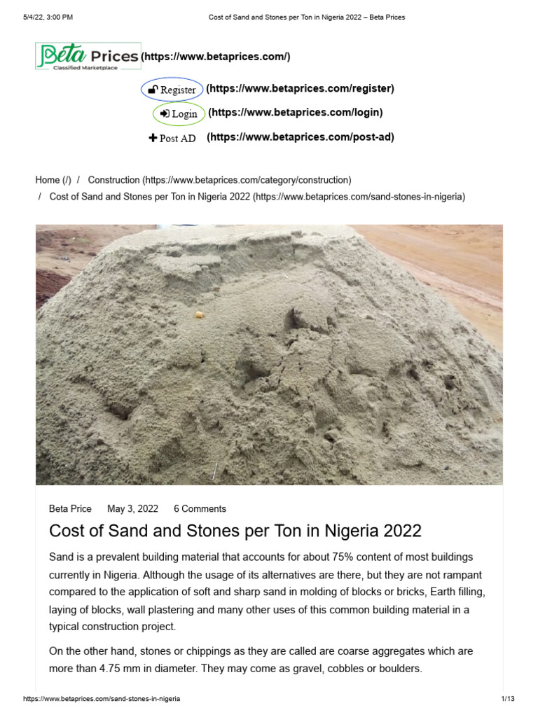 Sand and Gravel Prices in Nigeria 2022 | PDF | Sand | Construction ...