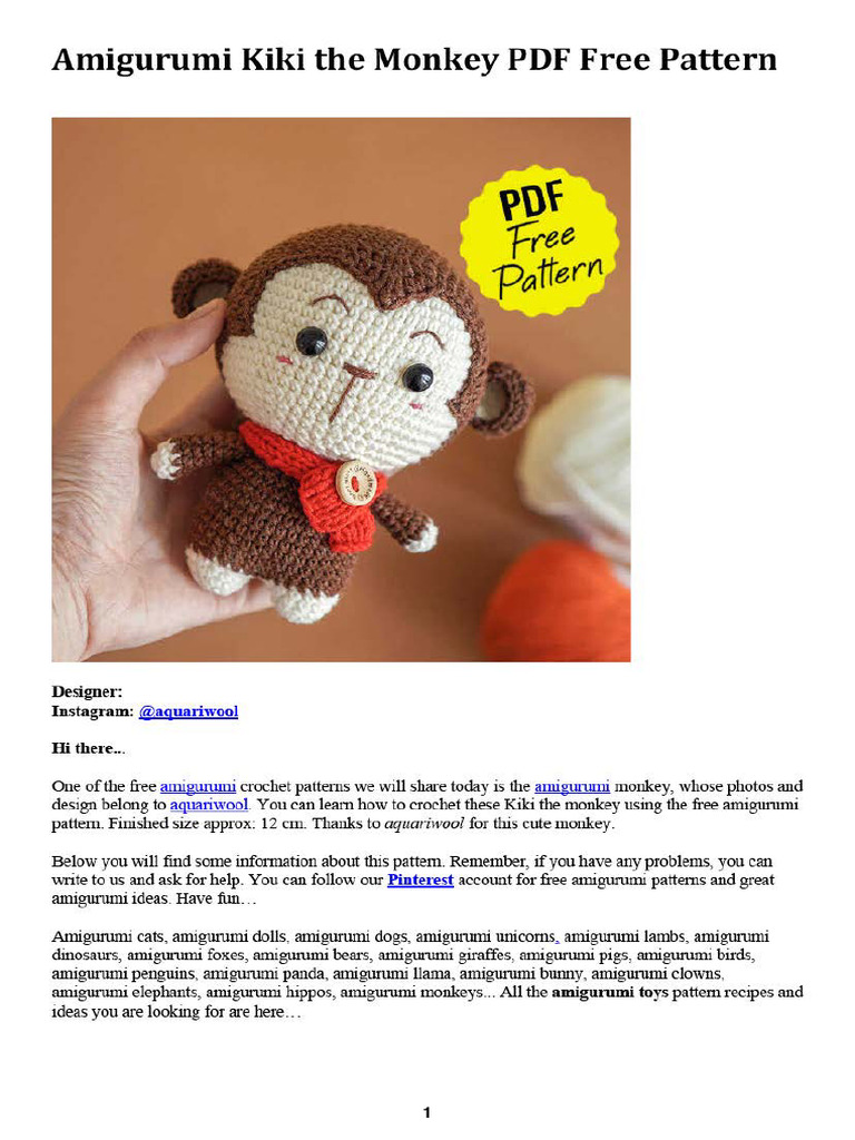 Amigurumi Kiki The Monkey PDF Free Pattern | PDF
