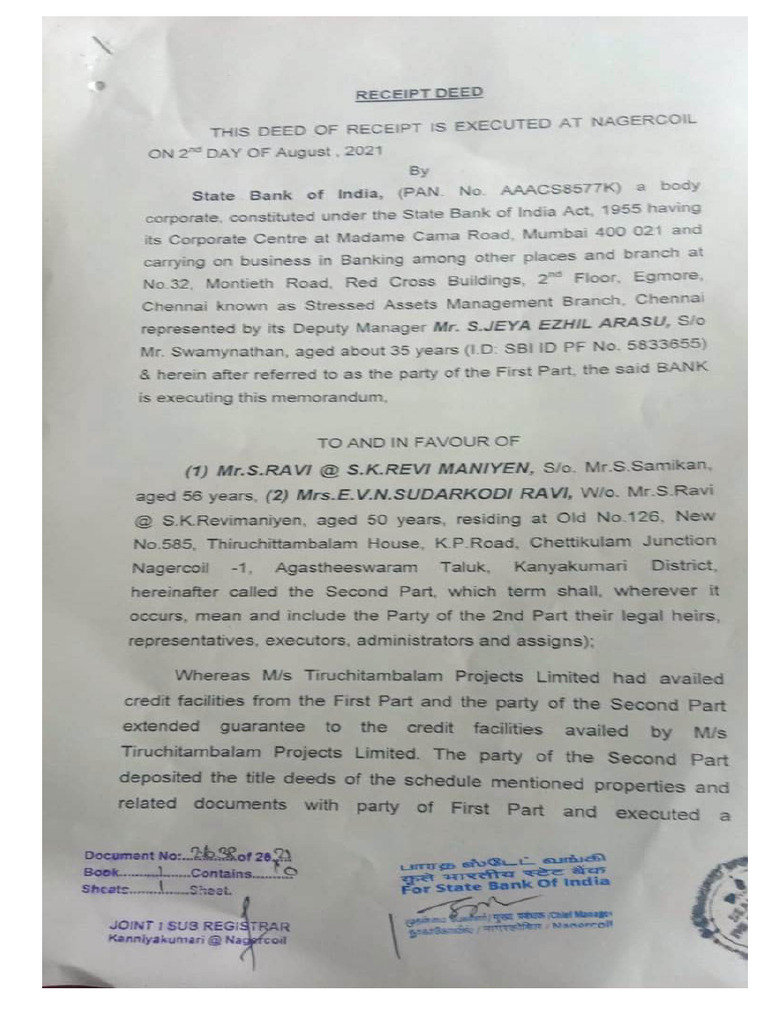 Sbi Deed Receipt | PDF