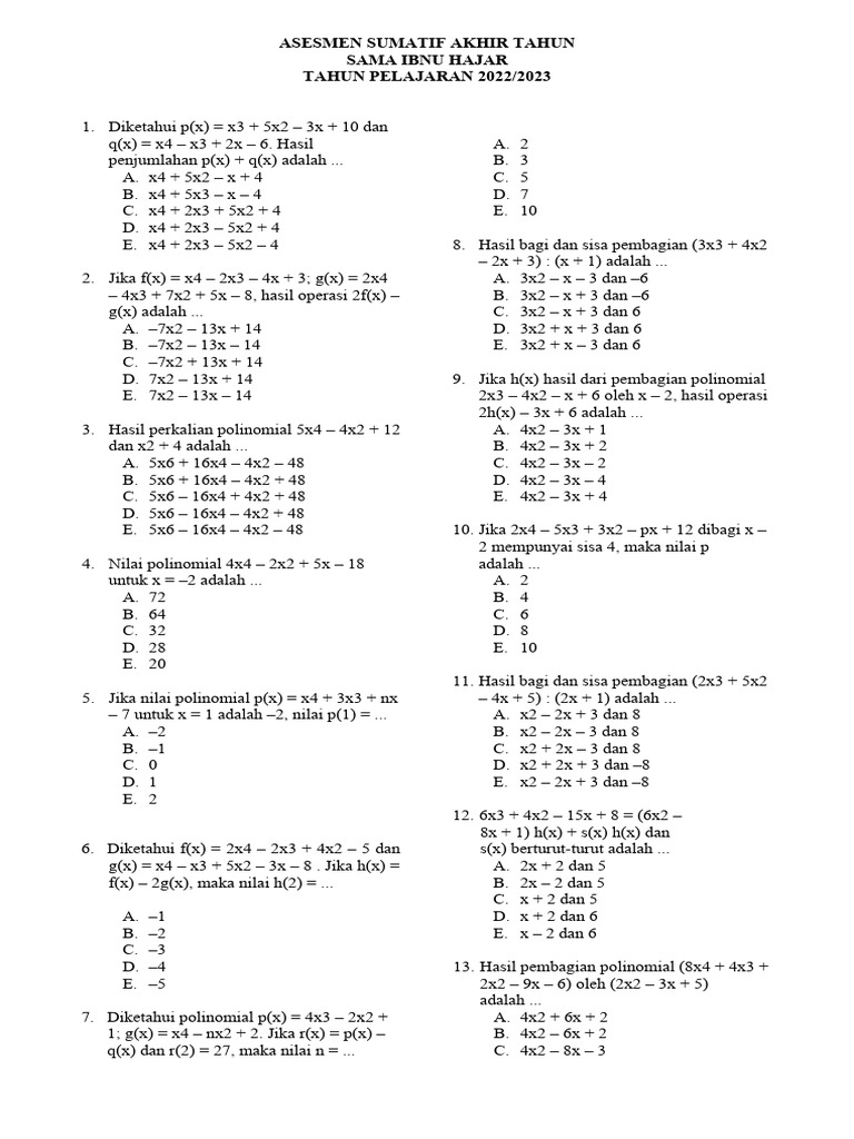 Soal Asat Mat Minat Xi | PDF