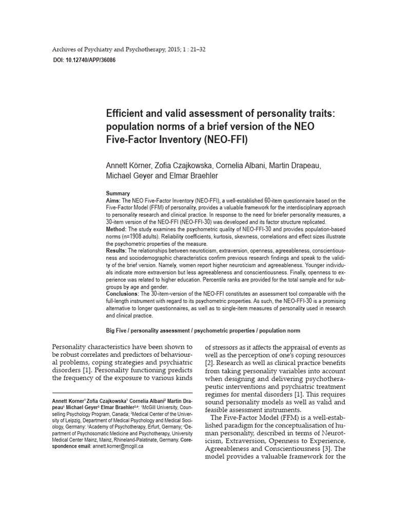 Efficient and Valid Assessment of Person | PDF | Psychology ...