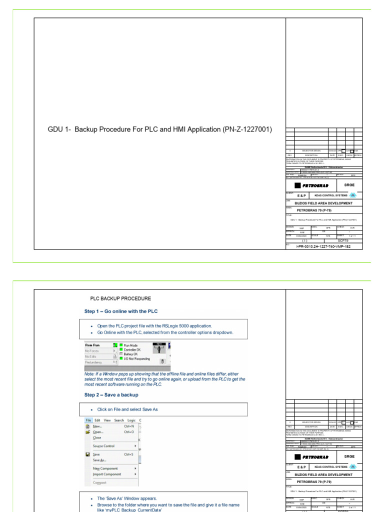 GDU 1 - Backup Procedure For PLC and HMI Application (PN-Z-1227001) | PDF