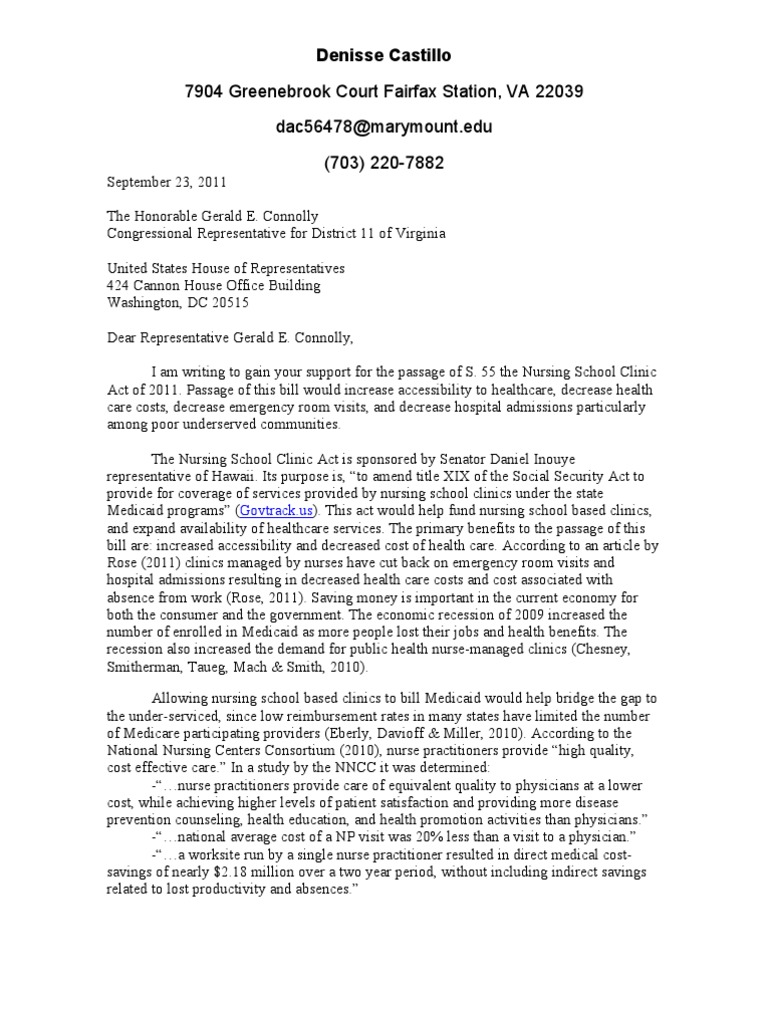 Advocacy Letter To Legislator | PDF | Medicaid | Nurse Practitioner