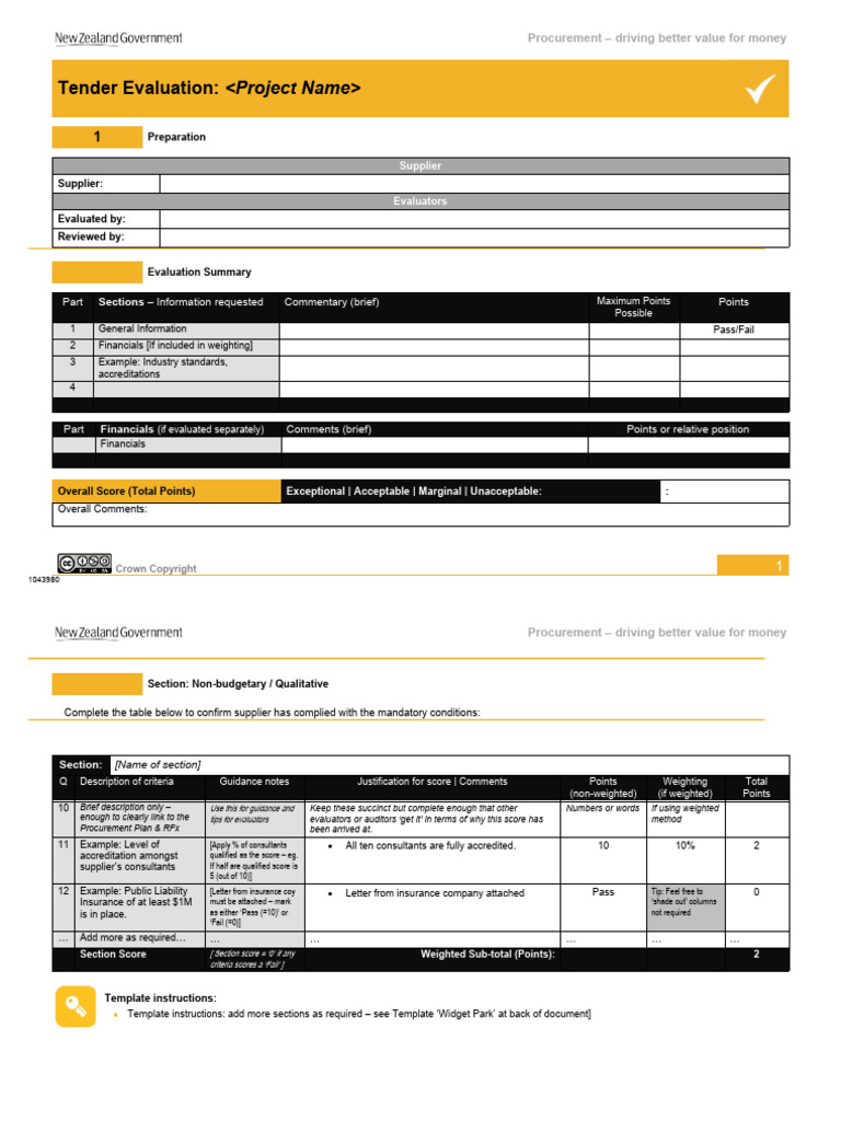 Template Tender Criteria Evaluation | PDF | Business