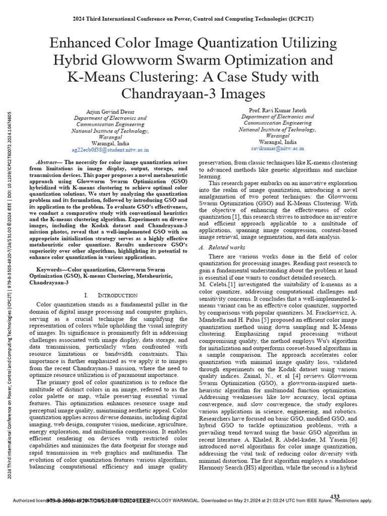 Enhanced Color Image Quantization Utilizing Hybrid Glowworm Swarm Optimization and K-Means ...