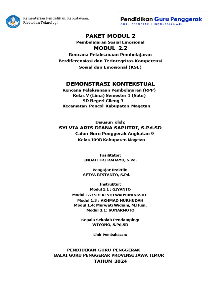 2.2 RPP - Sylvia Aris Diana Saputri CGP A10-109 BBGP Jatim | PDF