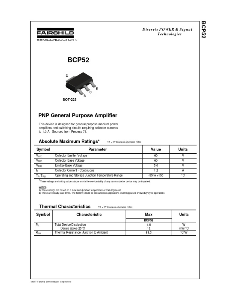 BCP52 | PDF | Bipolar Junction Transistor | Amplifier