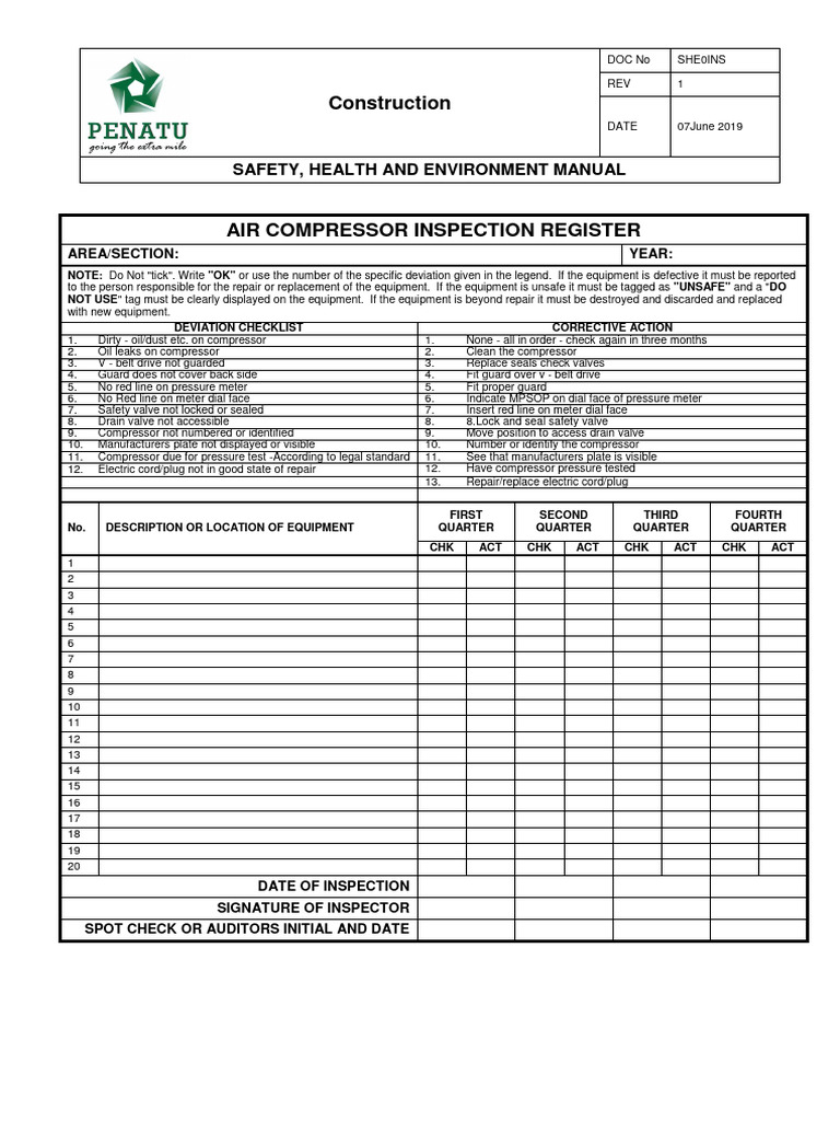 Air Compressor Register | PDF | Valve | Equipment