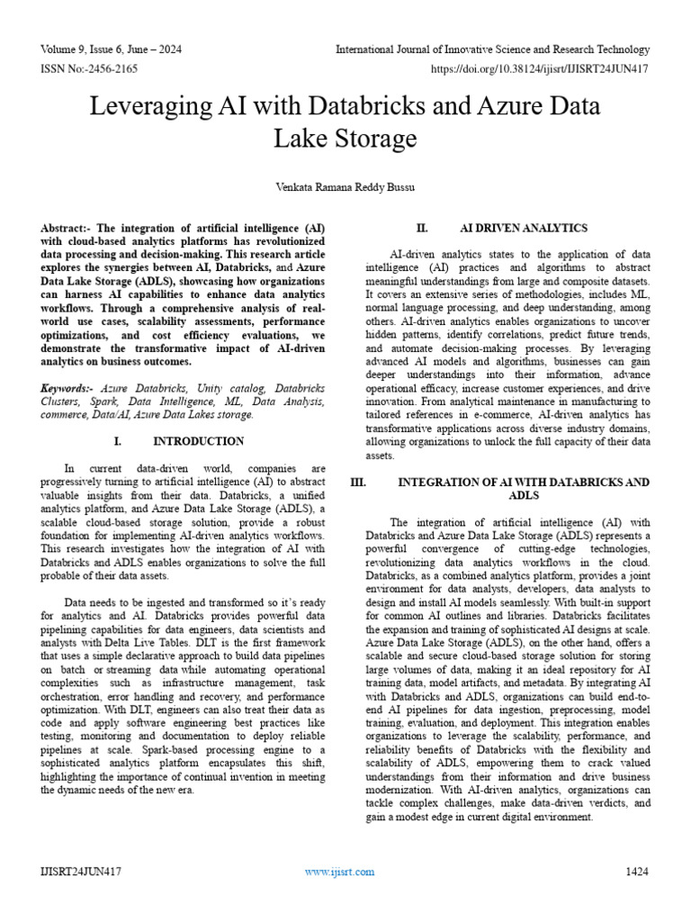 Leveraging AI With Databricks and Azure Data Lake Storage | PDF ...