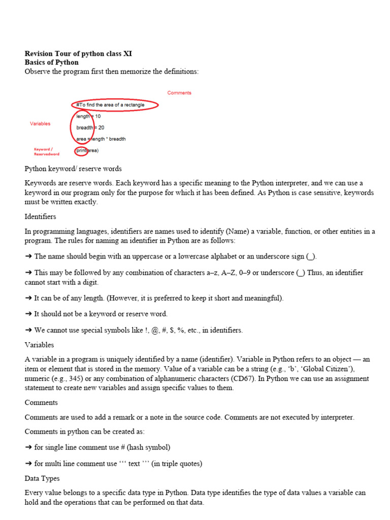 Revision Tour of Python Class XII | PDF | Reserved Word | Control Flow