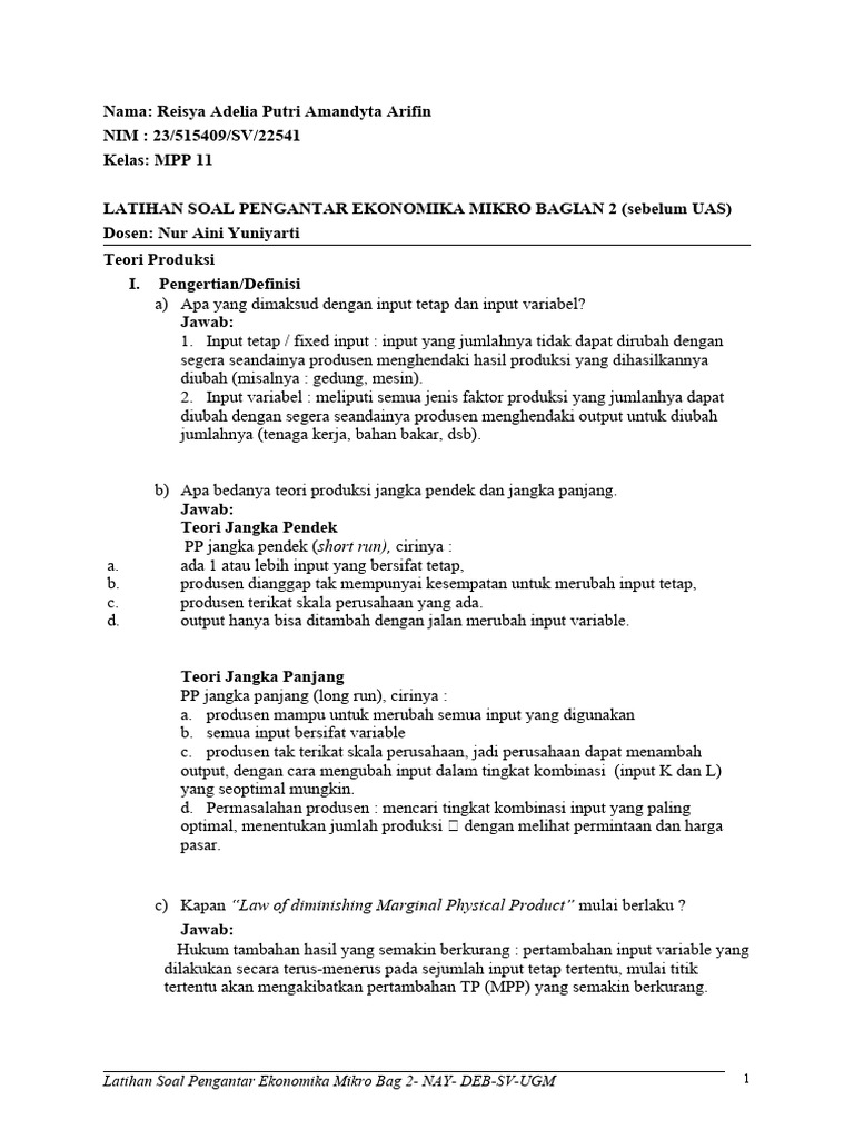 Latihan Soal Ekonomi Mikro | PDF