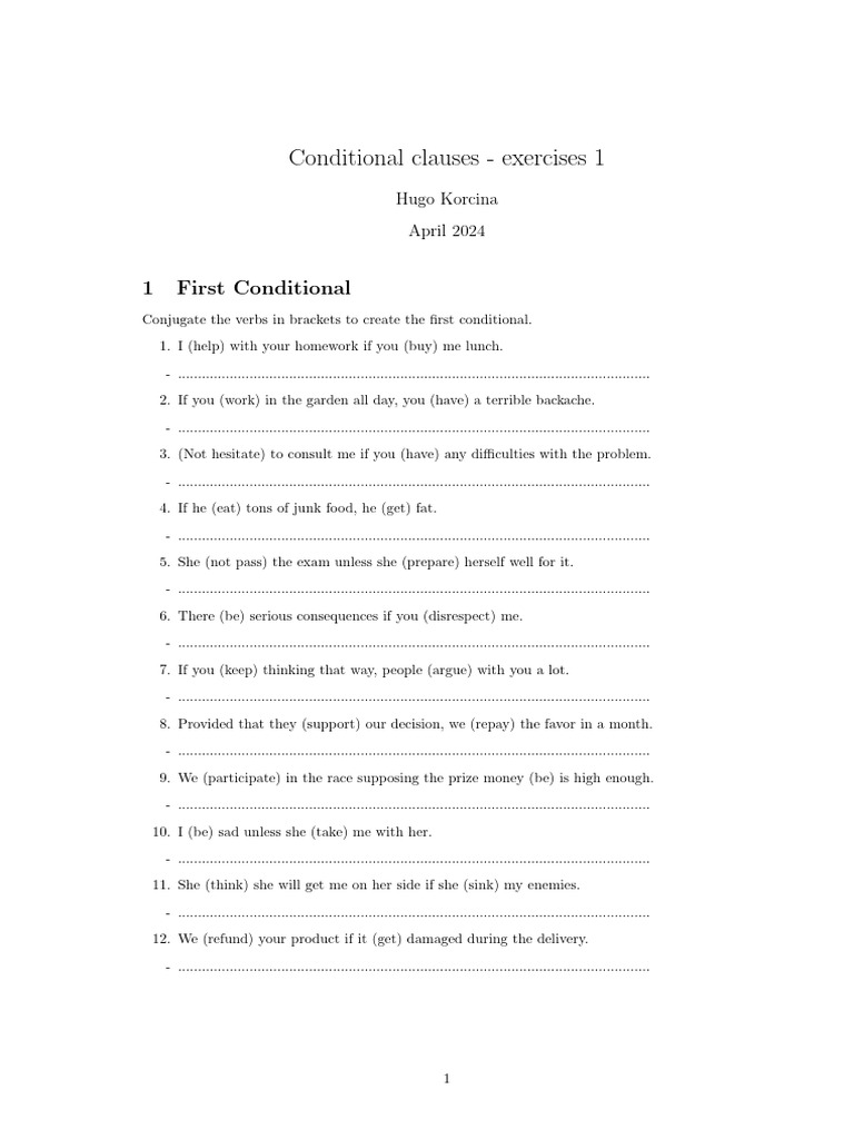 Conditional Clauses - Exercises 1 | PDF