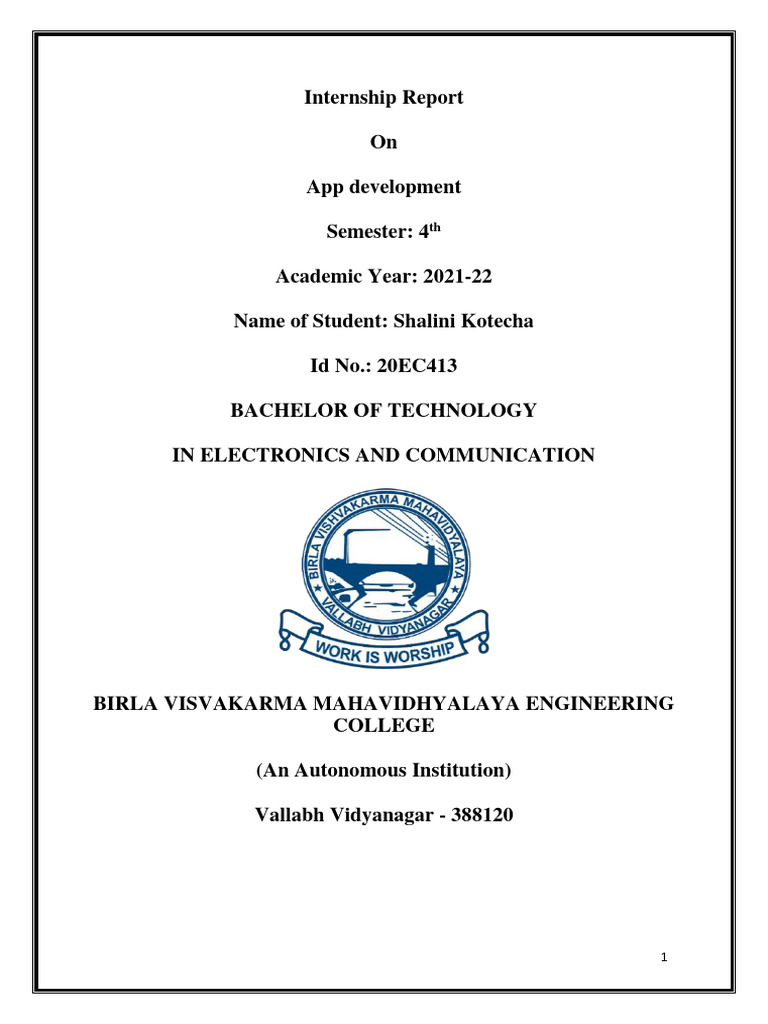 Summer Internship Report Pdf Android Operating System Application Software