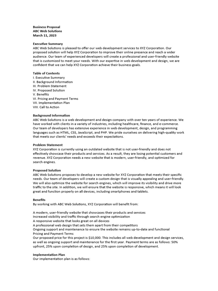 Mock Business Proposal | PDF | Web Development | World Wide Web