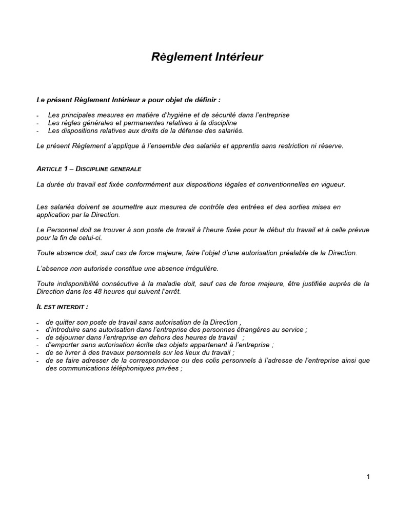 Règlement Intérieur : Hygiène et Discipline | PDF | Harcèlement | Business