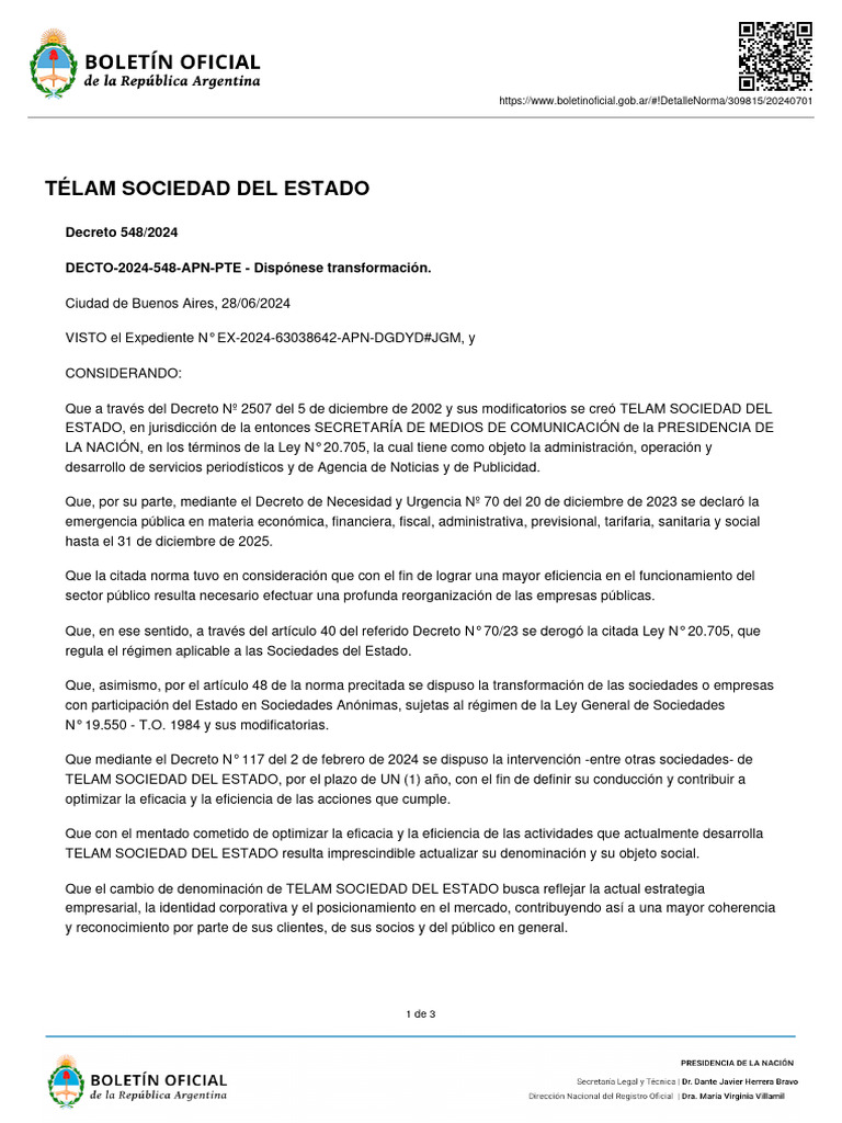 Decreto 548/2024 | PDF | Estado (política) | Sociedad