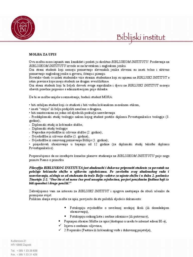 Molba Za Upis HRV 1 | PDF