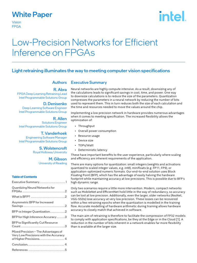 Low Precision Networks For Efficient Inference On Fpgas White Paper | PDF | Field Programmable ...