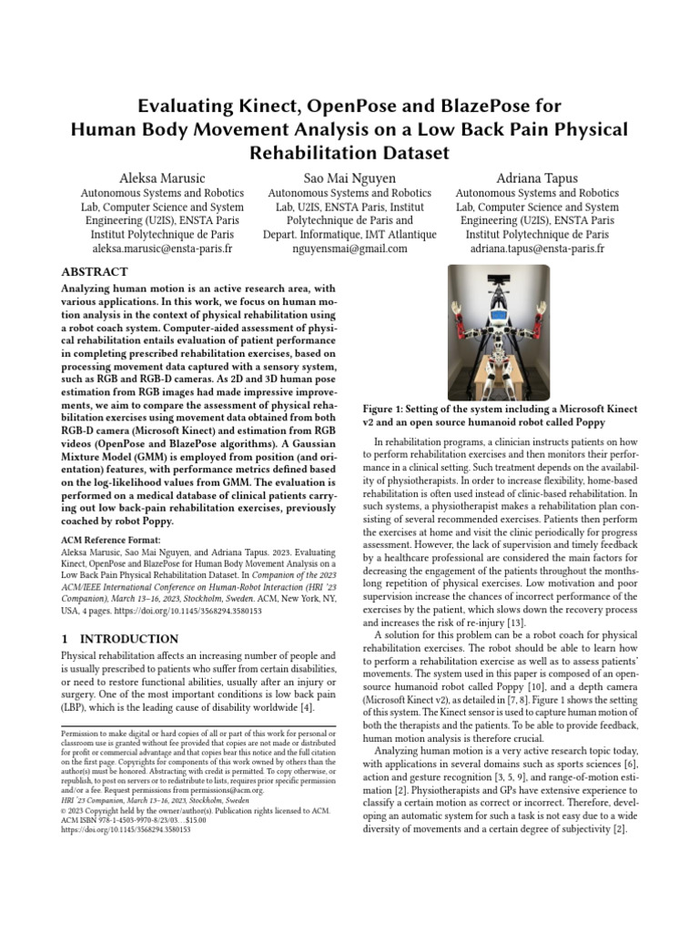 Evaluating Kinect, OpenPose and BlazePose For Human Body Movement ...