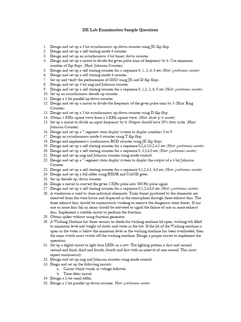 Digital Electronics Lab Exam Questions | PDF | Operational Amplifier ...