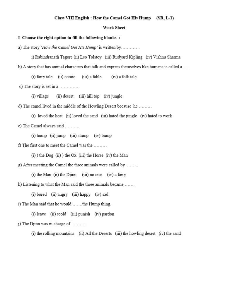 VIII - ENG How The Camel Got His Hump Ws | PDF | History | Young Adult