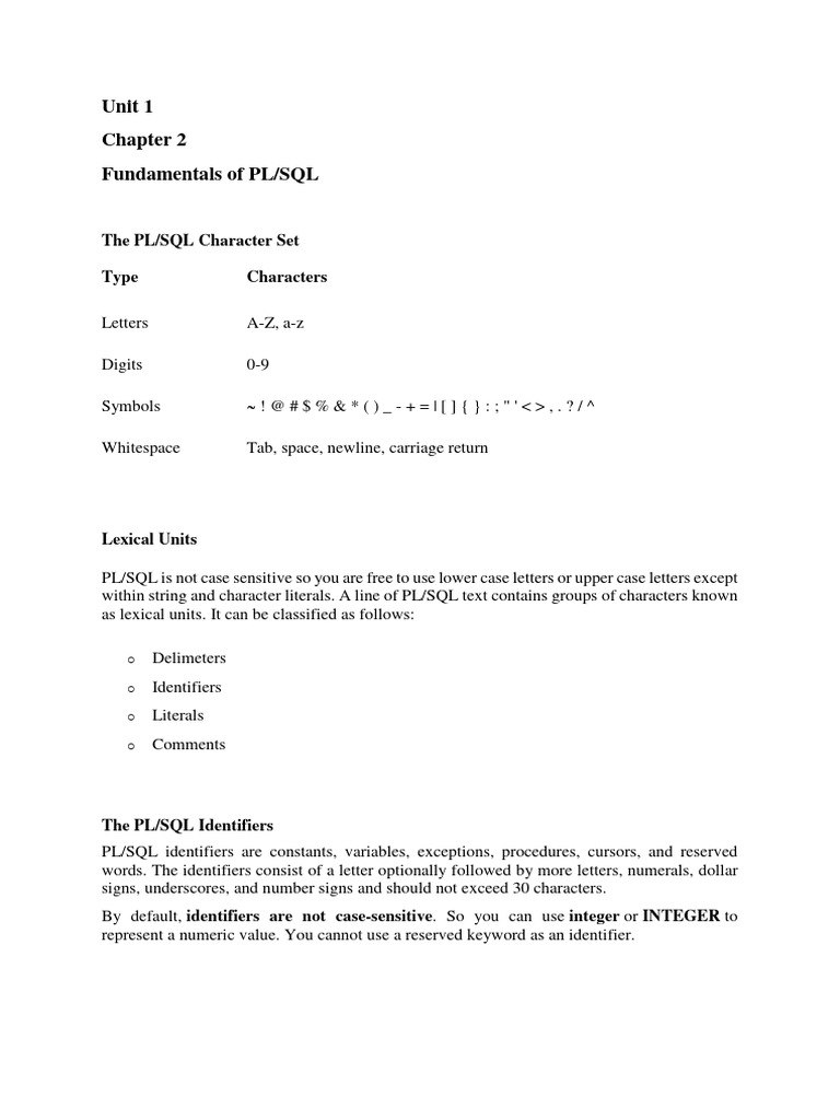 ADB - Unit 1 - Chapter2 | PDF | Boolean Data Type | Pl/Sql