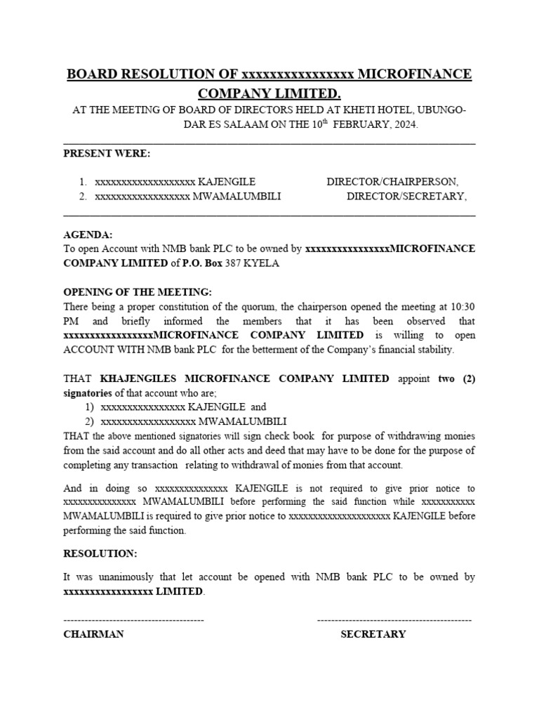BOARD RESOLUTION Sample2 | PDF