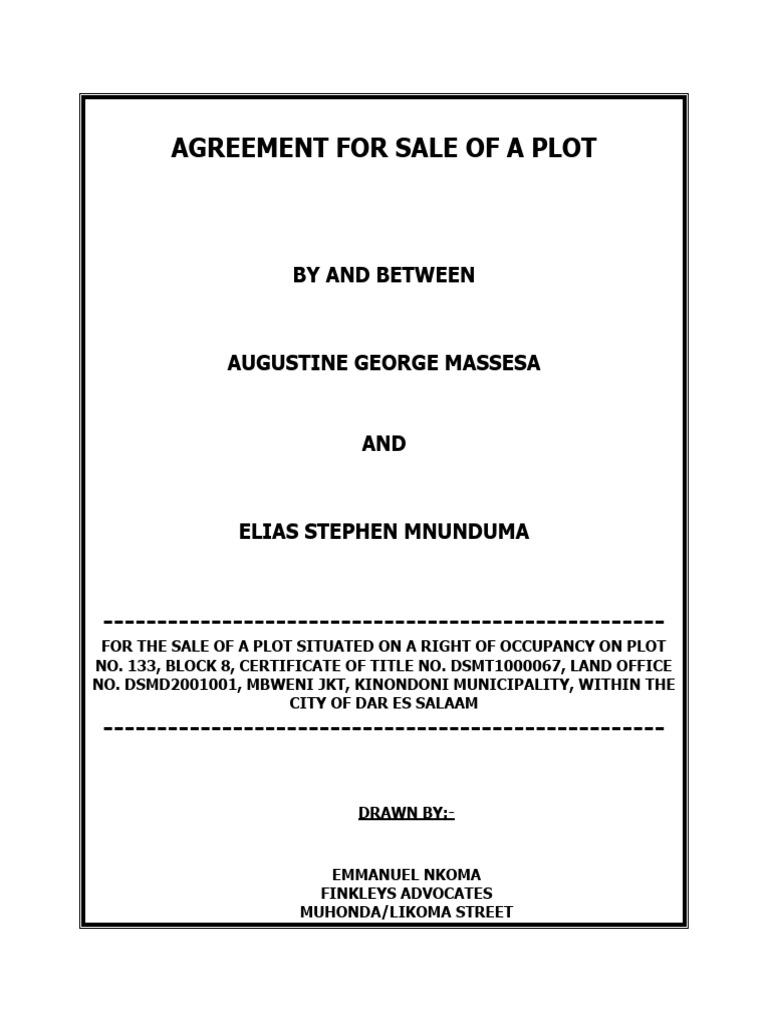 Agreement For Sale of A Plot. | PDF | Deed | Conveyancing