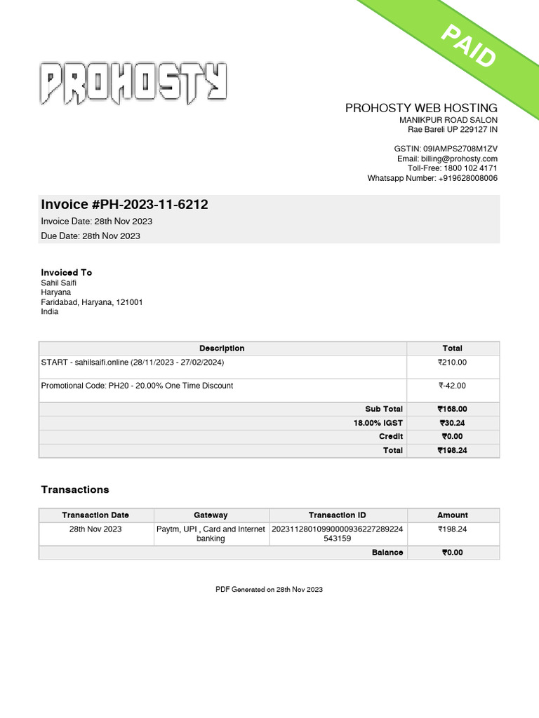 Invoice PH 2023 11 6212 | PDF | Banking | Service Industries