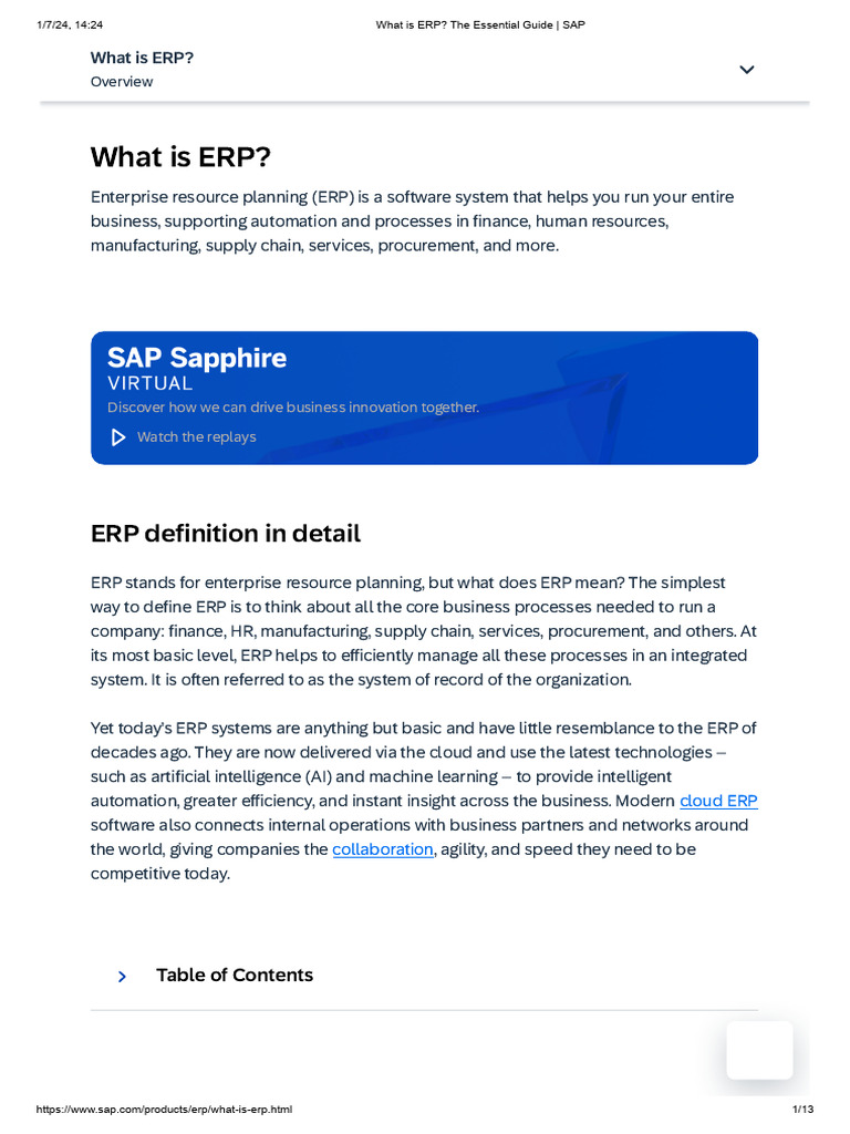 What Is ERP - The Essential Guide - SAP | PDF | Enterprise Resource Planning | Cloud Computing
