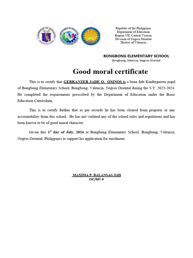 Good Moral Certificate 2022 2023 | PDF | Philippines | Public Administration