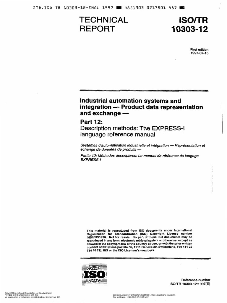 ISO TR 10303-12-1997 Scan | PDF | International Organization For ...