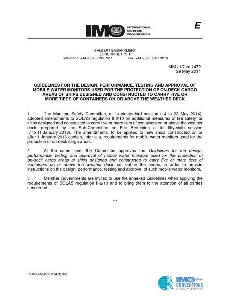 2014 - 05a - MSC.1 Circ.1472 - Guidelines - Protection of On Deck Cargo Areas - Mobile Water ...