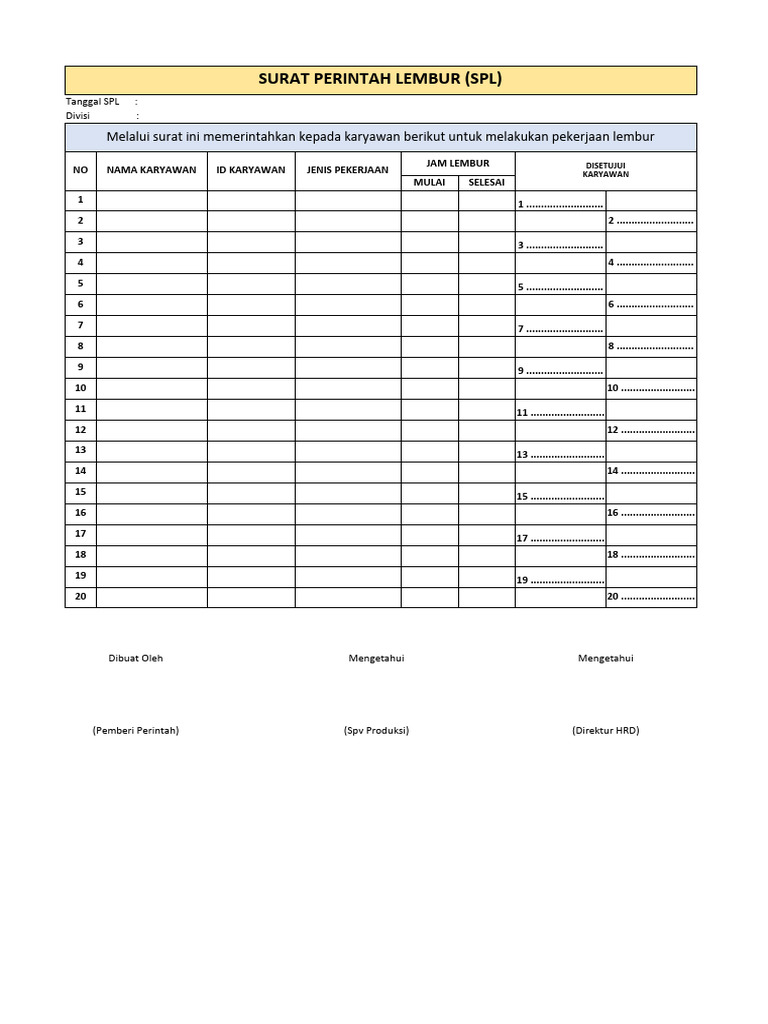 Form Lembur Karyawan | PDF
