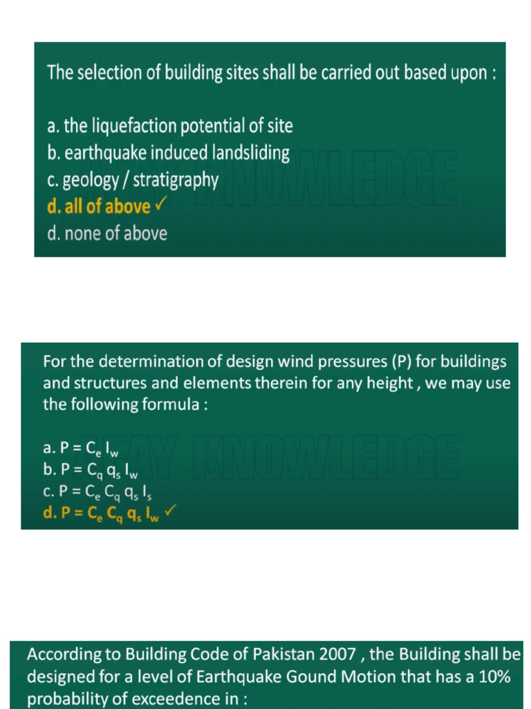 Building Codes of Pakistan MCQs | PDF