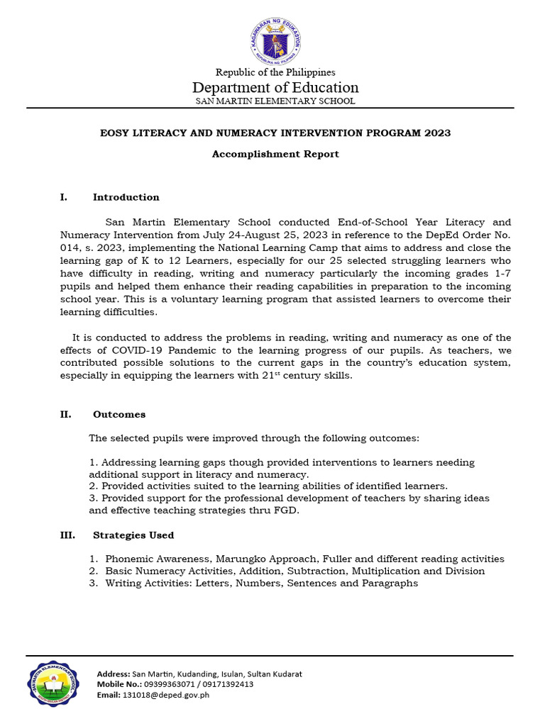 EOSY Literacy and Numeracy Report 2023 | PDF | Literacy | Education Theory