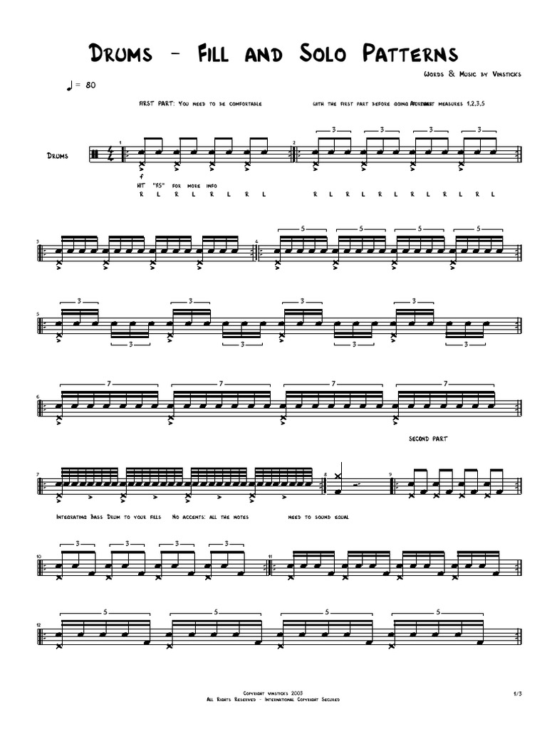 Drum-Drums Fill and Solos Patterns | PDF